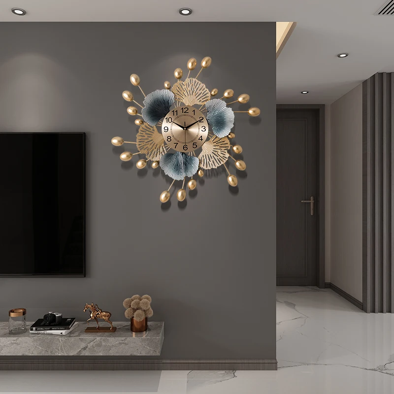 Noiseless Vintage Digital Wall Watch Large Art Metal Living Room Wall