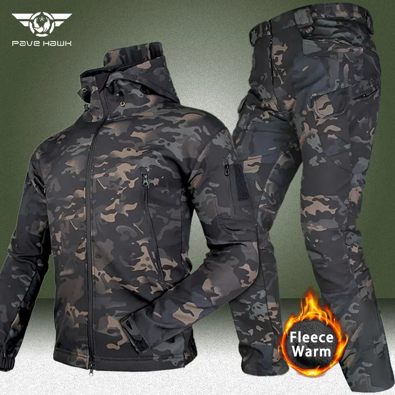 Camo-Waterproof-Sets-Men-Shark-Skin-Soft-Shell-Hooded-Jackets-Multi ...