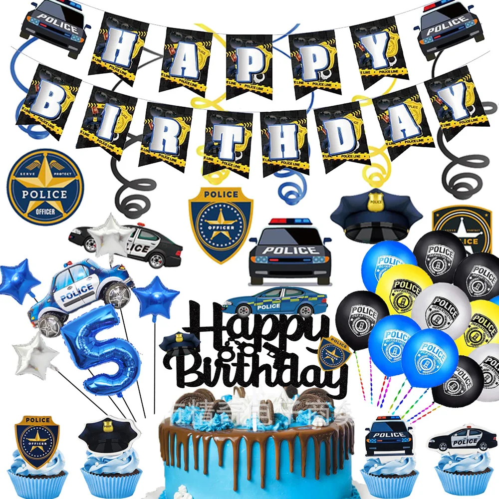 Police Party Supplies Decorations Banner Cake Topper Police Officer And ...