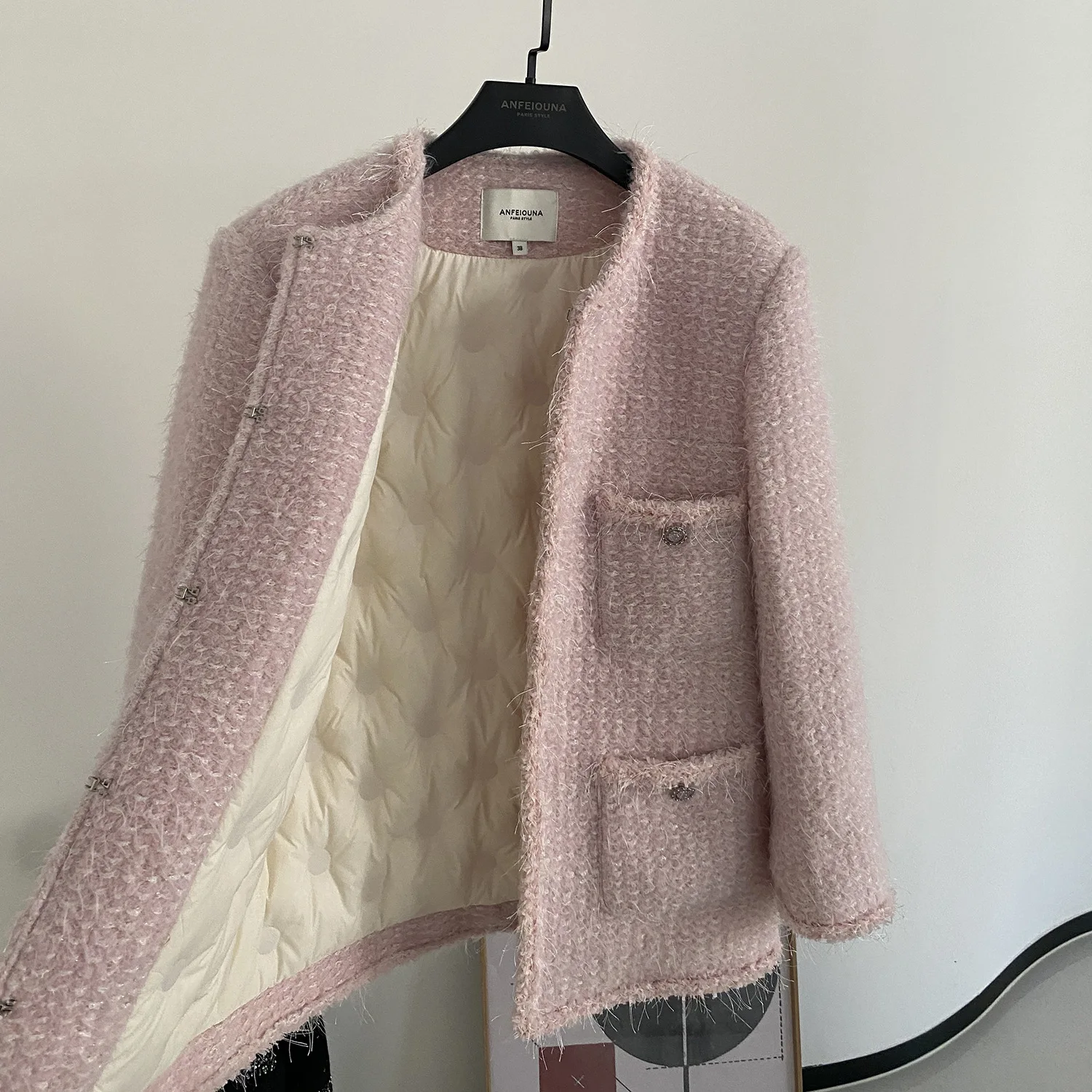 Winter-Down-Jacket-Coat-Women-Luxury-Designer-Pink-Tweed-Wool-Jacket ...