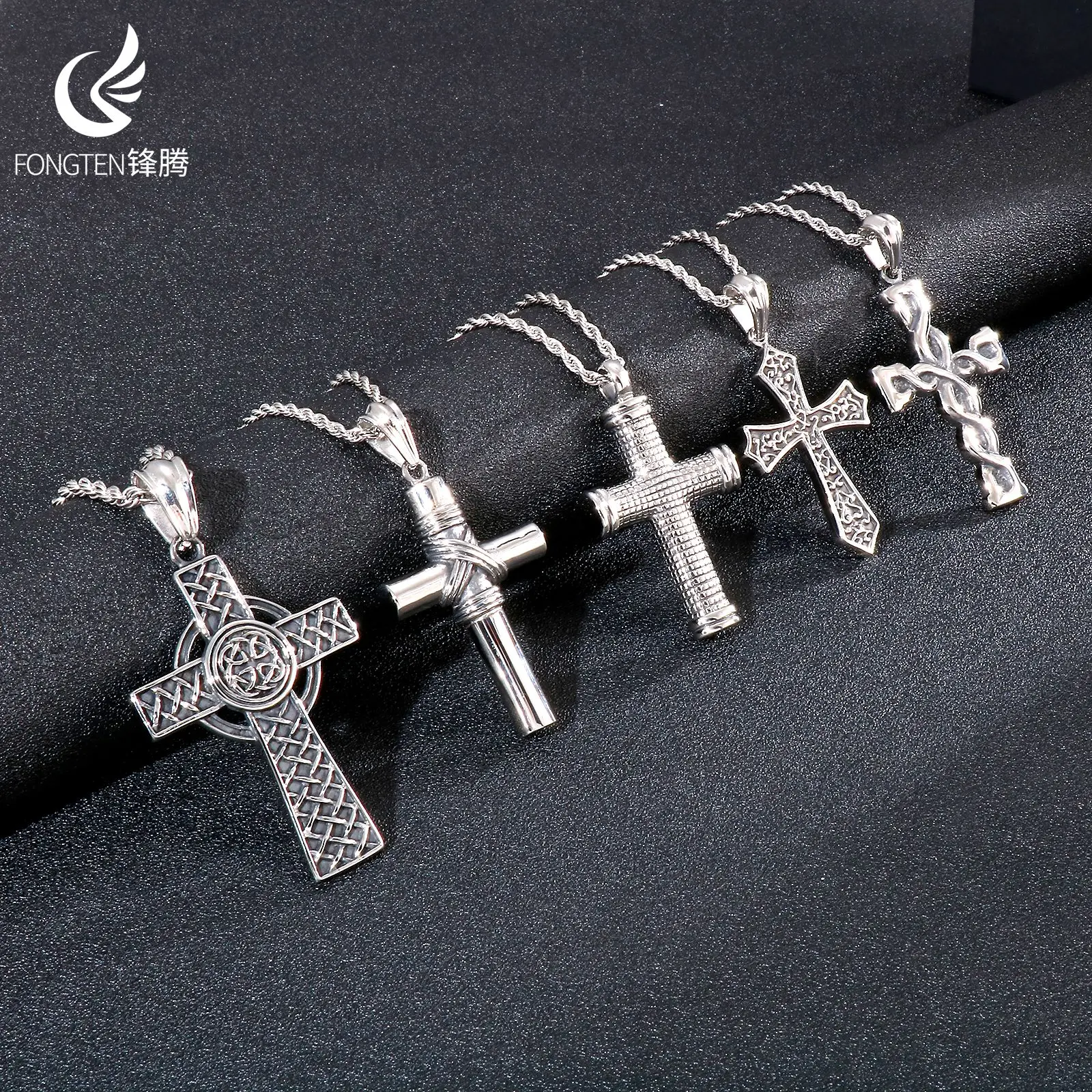Fongten Religious Cross Pendant Necklace Hip Hop Men's Fried Dough ...