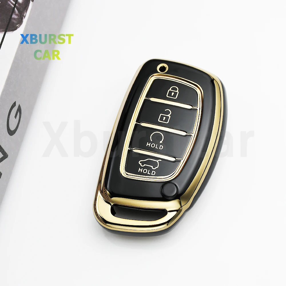 Gold Edge TPU Keyless Shell Fob Car Key Case Cover For Hyundai Elantra ...