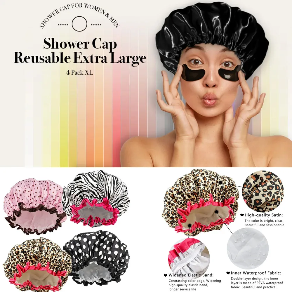 4-Pieces-Shower-Cap-for-Women-Satin-Waterproof-Shower-Cap-for-Women ...