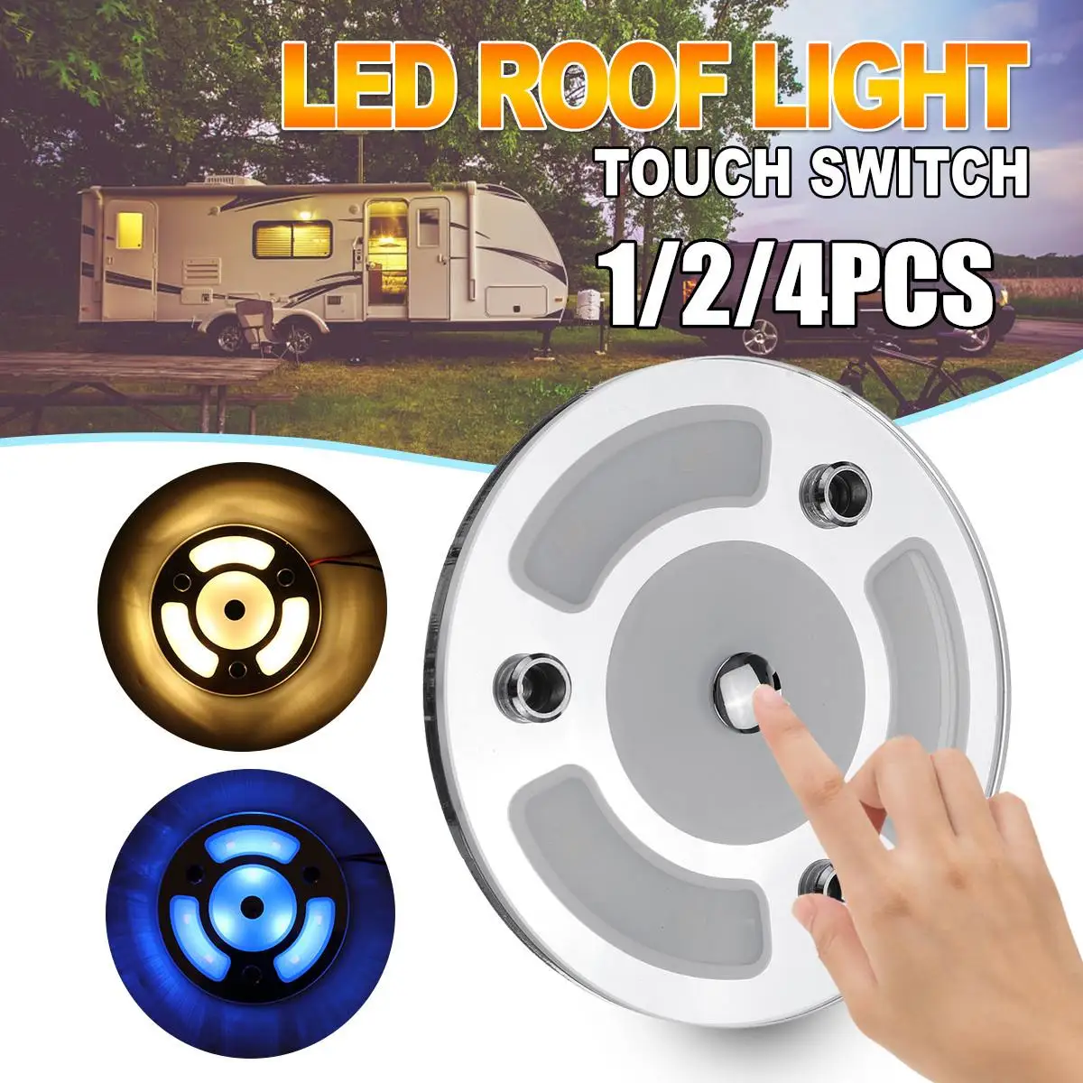 1 4PCS RV LED Dome light Car Interior Reading Lamp Touch Switch LED ...