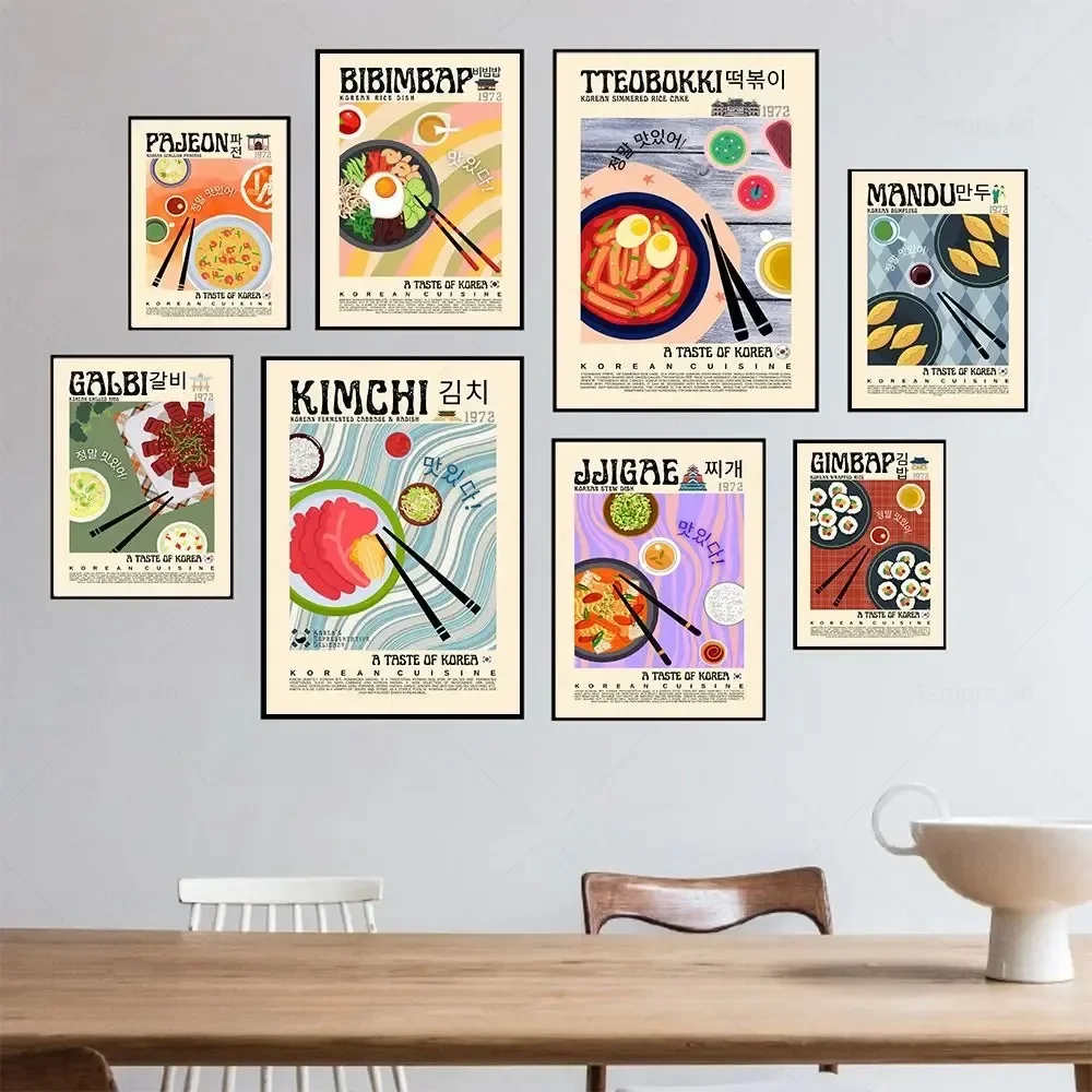 Gimbap-Kimchi-Bibimbap-Teobokki-Poster-Retro-Korean-Food-Vintage-Wall ...