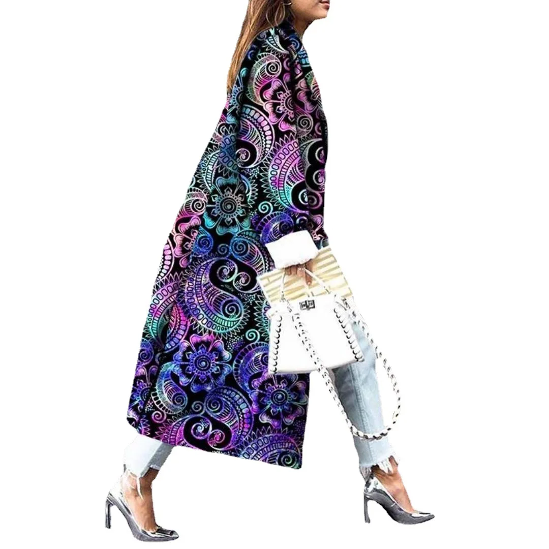 New Fashion Color Collage Lapel Digital Printing Double-sided Woolen Coat