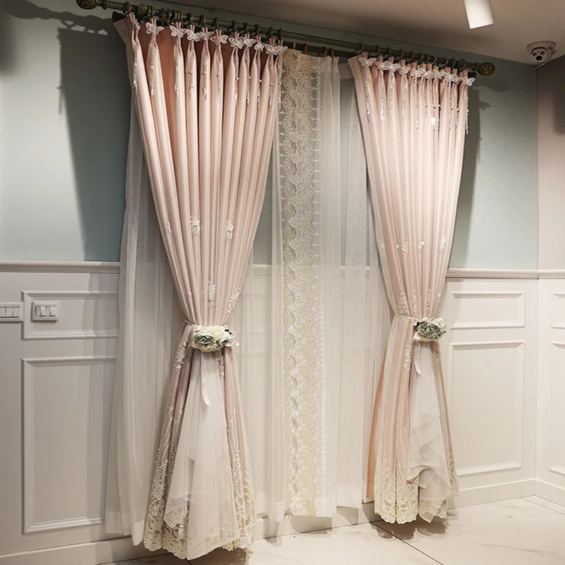 Luxury-Double-Layer-Curtain-High-Quality-Blackout-Fabric-Pink-Double ...