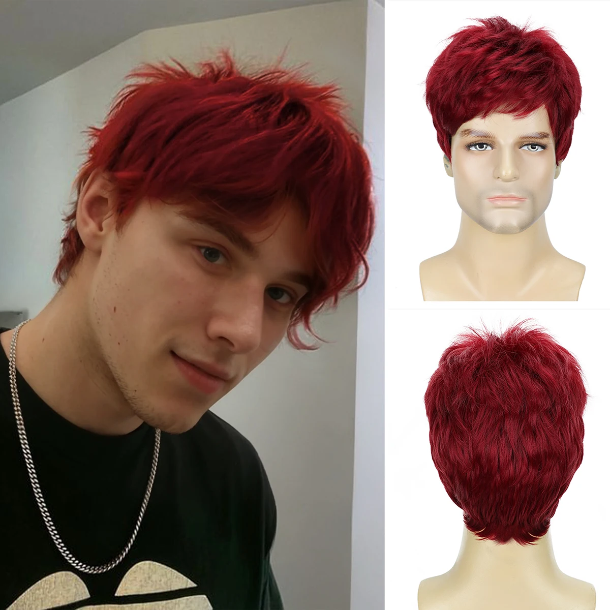 BCHR Men's Wig Red Wig for Men Synthetic Short Red Wigs for Halloween ...