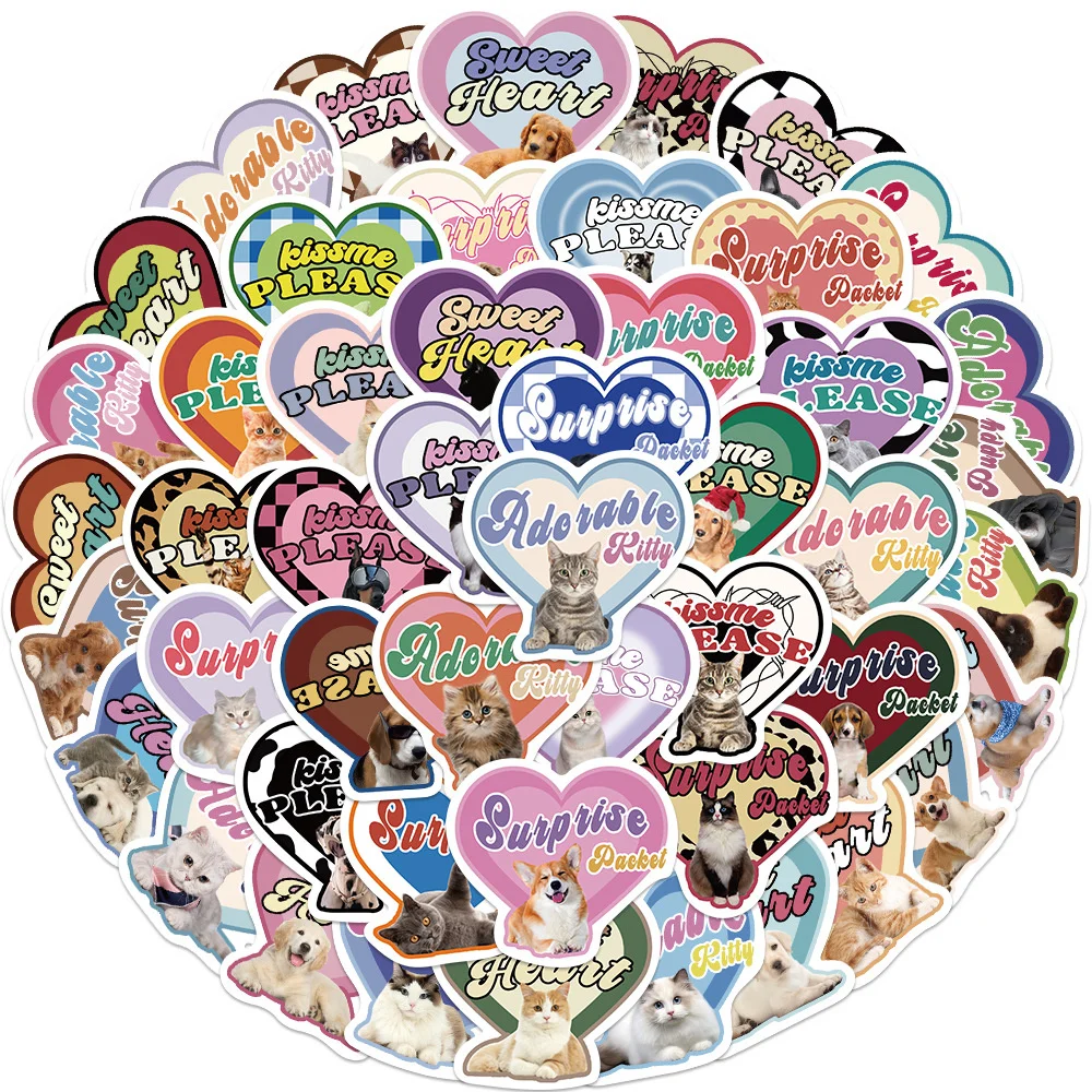 Love-Cute-Dog-Cat-Stickers-for-Scrapbook-Stationery-Laptop-Heart-Shape ...