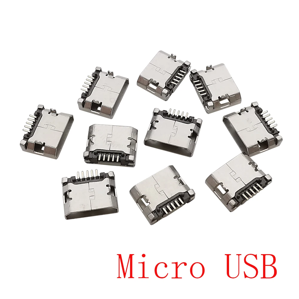 10Pcs Micro USB Type B Female 5Pin SMD Soldering USB Port Jack Tail ...