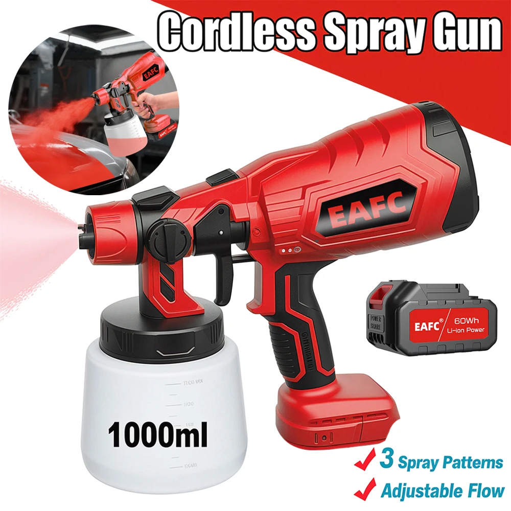 Wireless Electric Paint Spray Gun Car Paint Sprayer 1000ML Cordless ...