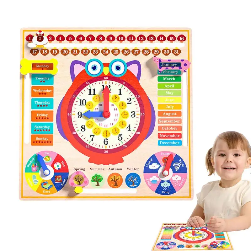 Wooden-Owl-Clock-for-Kids-Montessori-Toys-Weather-Season-Calendar ...