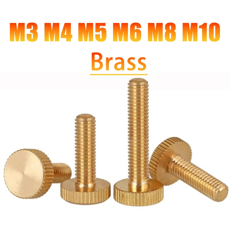 Brass Knurled Flat Head Hand Screw M3 M4 M5 M6 M8 M10 Pure Copper Big ...