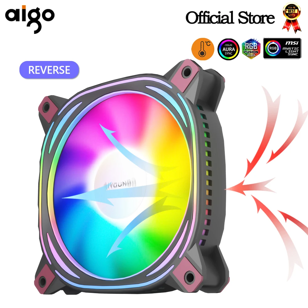 Aigo Z12 컴퓨터 케이스 팬 리버스 Ventoinha PC 120mm Rgb 팬 쿨러, 4 핀 PWM CPU 냉각 팬, 3 핀 5v Argb 12cm 환풍기 ...