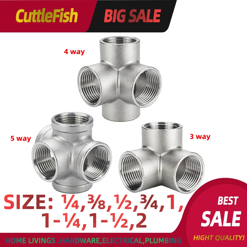 BSPT-304-Stainless-Steel-Female-Threaded-3-Way-4-Way-5-Way-Tee-Cross ...