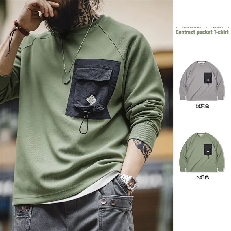 Maden-Work-Mountain-System-Color-Collision-Pocket-Long-sleeved-T-shirt ...