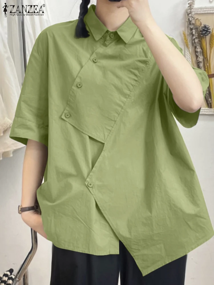 ZANZEA-Fashion-Short-Sleeve-Shirts-Streetwear-Irregular-Buttons-2024 ...
