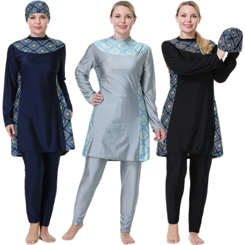 Muslim-Women-Long-Sleeve-Print-Swimwear-Islamic-Full-Cover-Swimsuit ...