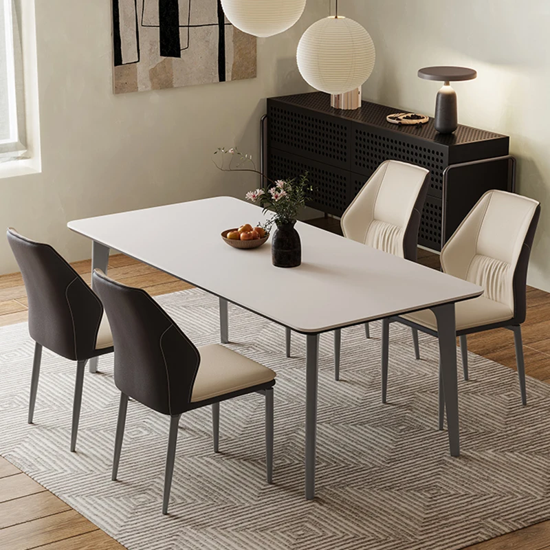 Minimalist-White-Dining-Table-Modern-Rectangle-Hospitality-Kitchen-Dining-Table-Chairs-Living ...