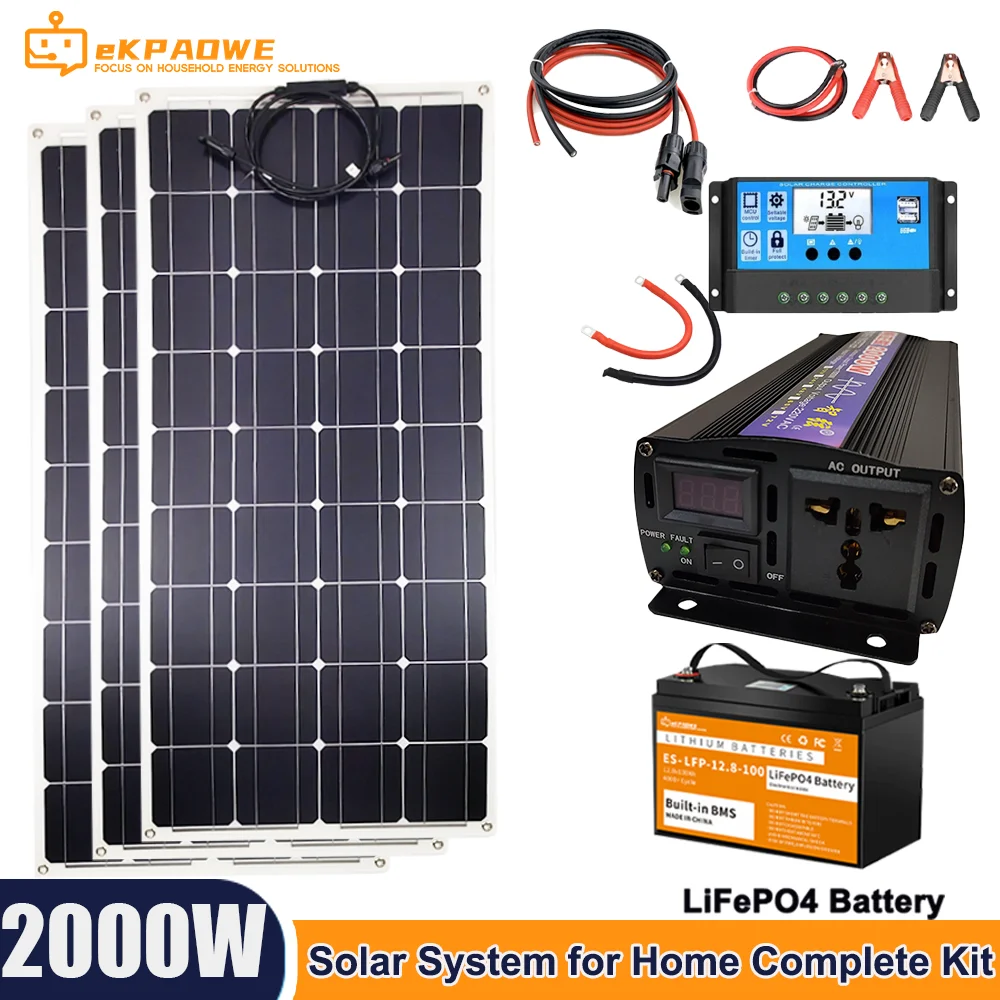 2000W Solar Panel Kit Flexible Monocrystalline PV Module High ...