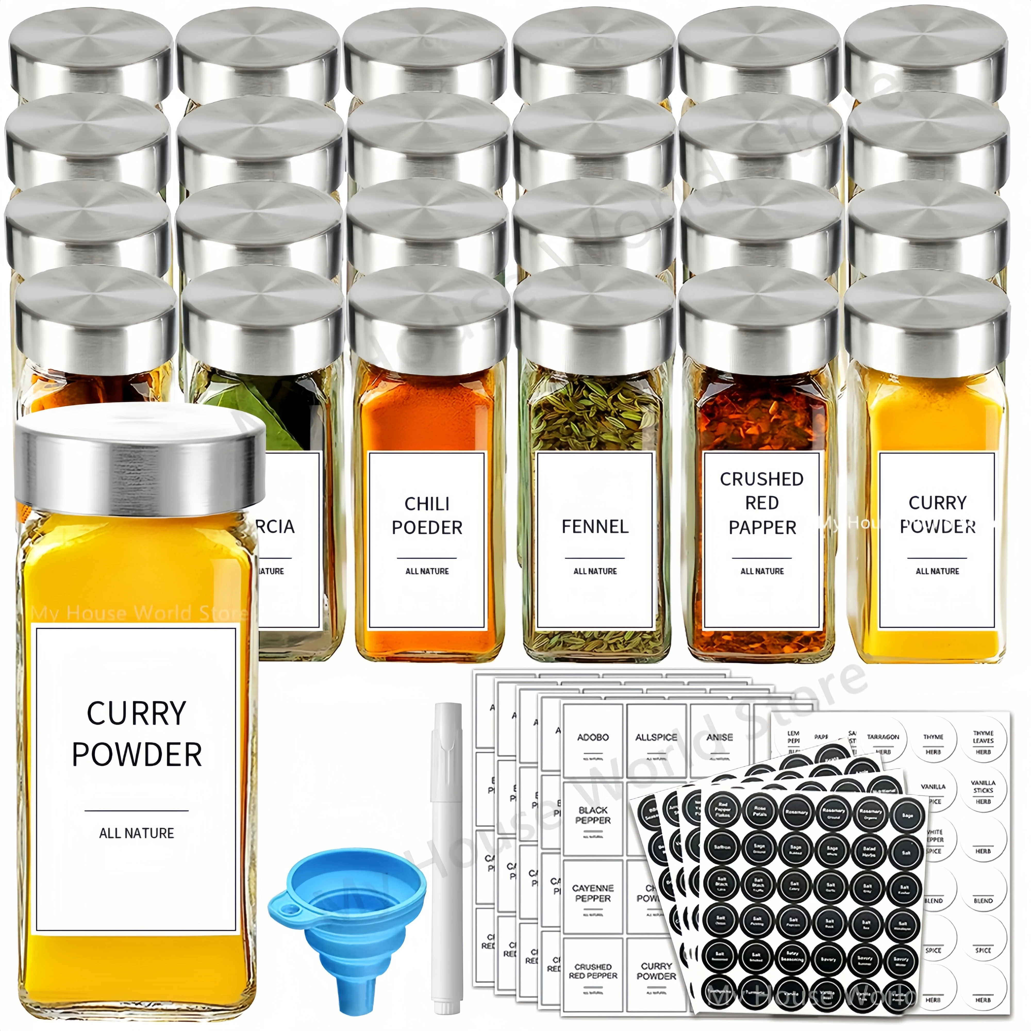 Glass Spice Jars with Stainless steel Spice Seasoning Containers Salt ...