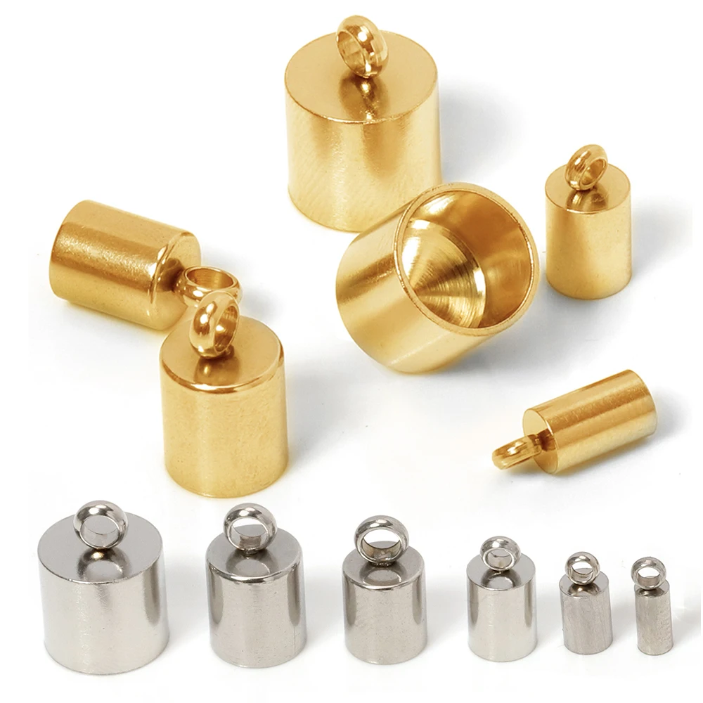 10pcs 316L Stainless Steel End Caps Crimp Caps Leather Cord Fastener ...