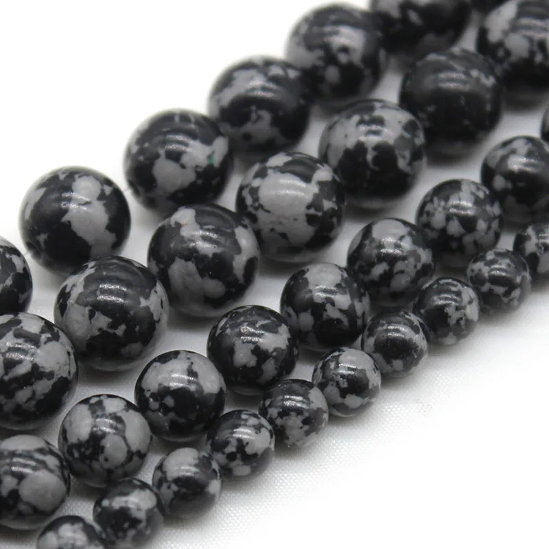 Snowflake-Obsidian-Alabaster-Stone-Beads-Round-Loose-Spacer-Bead-For ...
