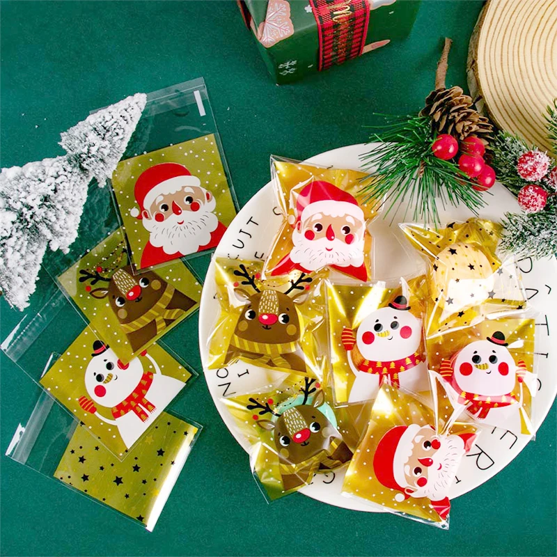 100pcs-Christmas-Candy-Cookie-Bag-Star-Santa-Claus-Snowman-Deer ...
