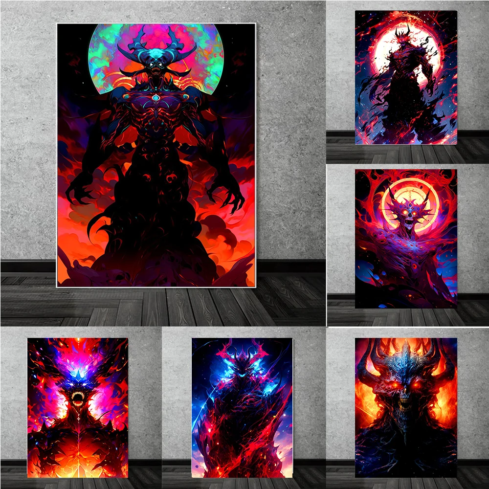 Abstract-Fantasy-Flame-Demon-Evil-Prints-Poster-Canvas-Painting-Modern ...
