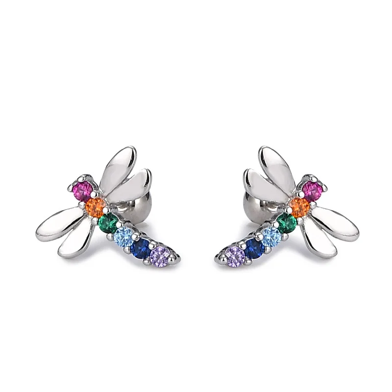 Uniorsj-925-Sterling-Silver-Multicolor-Zircon-Small-Dragonfly-Screw ...