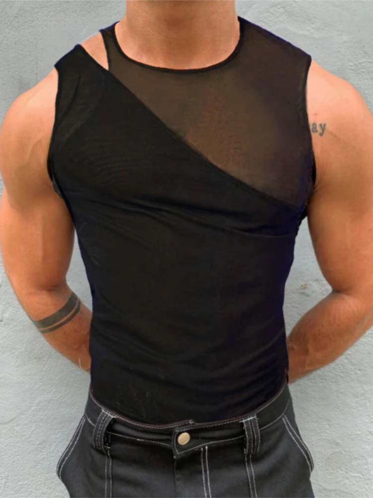 Fashion Transparent Mesh Tank Tops Men Sexy Slim Crew Neck Sleeveless ...