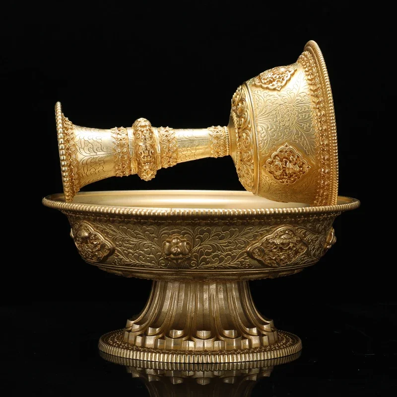 Tibetan-National-Brass-Protection-Cup-High-Foot-Carved-Buddha-In-Front ...
