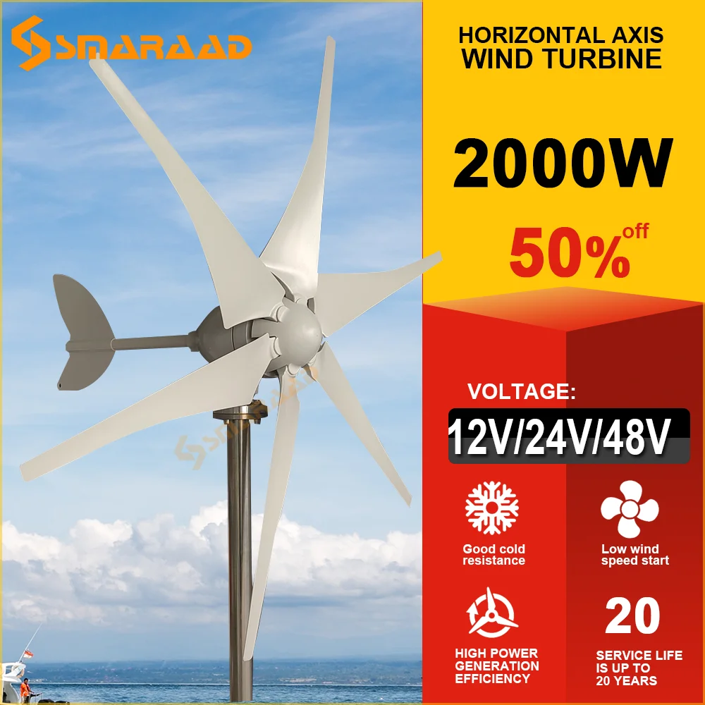 High Power New Energy Wind Generator 2000w Horizontal Turbine Motor ...