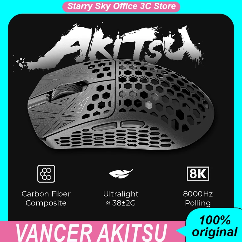 Vancer-Akitsu-Wireless-Mouse-Carbon-Fibre-Lightweight-Paw-3395-8k-Return-Rate-Receiver-Screen ...