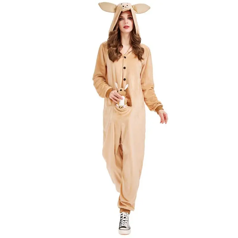 Adult Women Animals Kangaroo Hooded Jumpsuit Halloween Role Play Dress ...