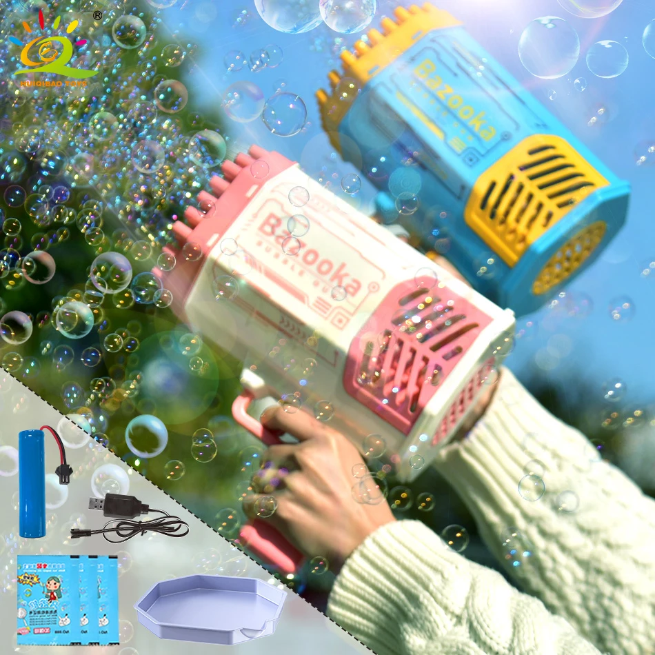 HUIQIBAO Bazooka Bubble Gun Rocket 69 Holes Bubbles Machine Summer Automatic Soap Blower With ...
