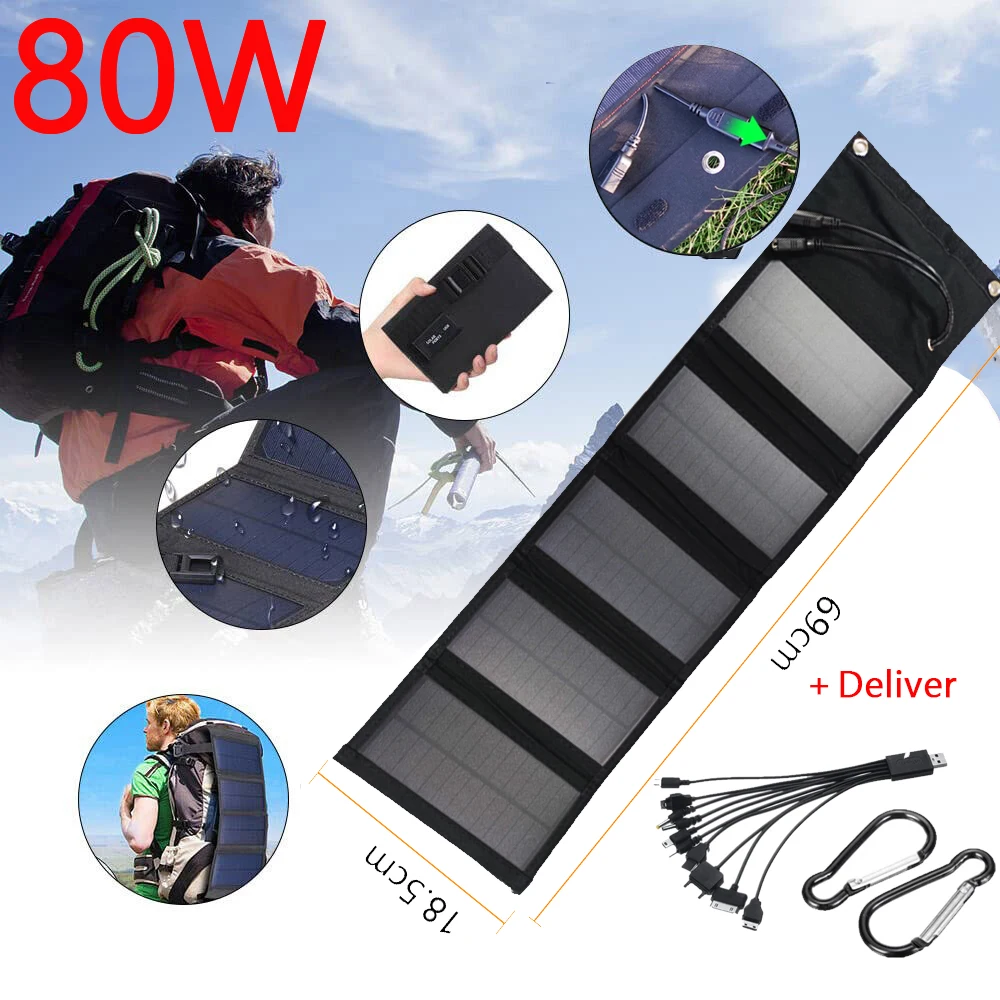 Solar-Cell-80W-Photovoltaic-Panels-2USB-Charger-System-Battery-V-5V ...