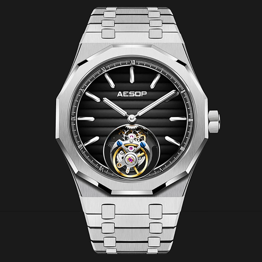 Aesop Mens Flying Tourbillon Watch Gradient Double Hollow Dial Super ...