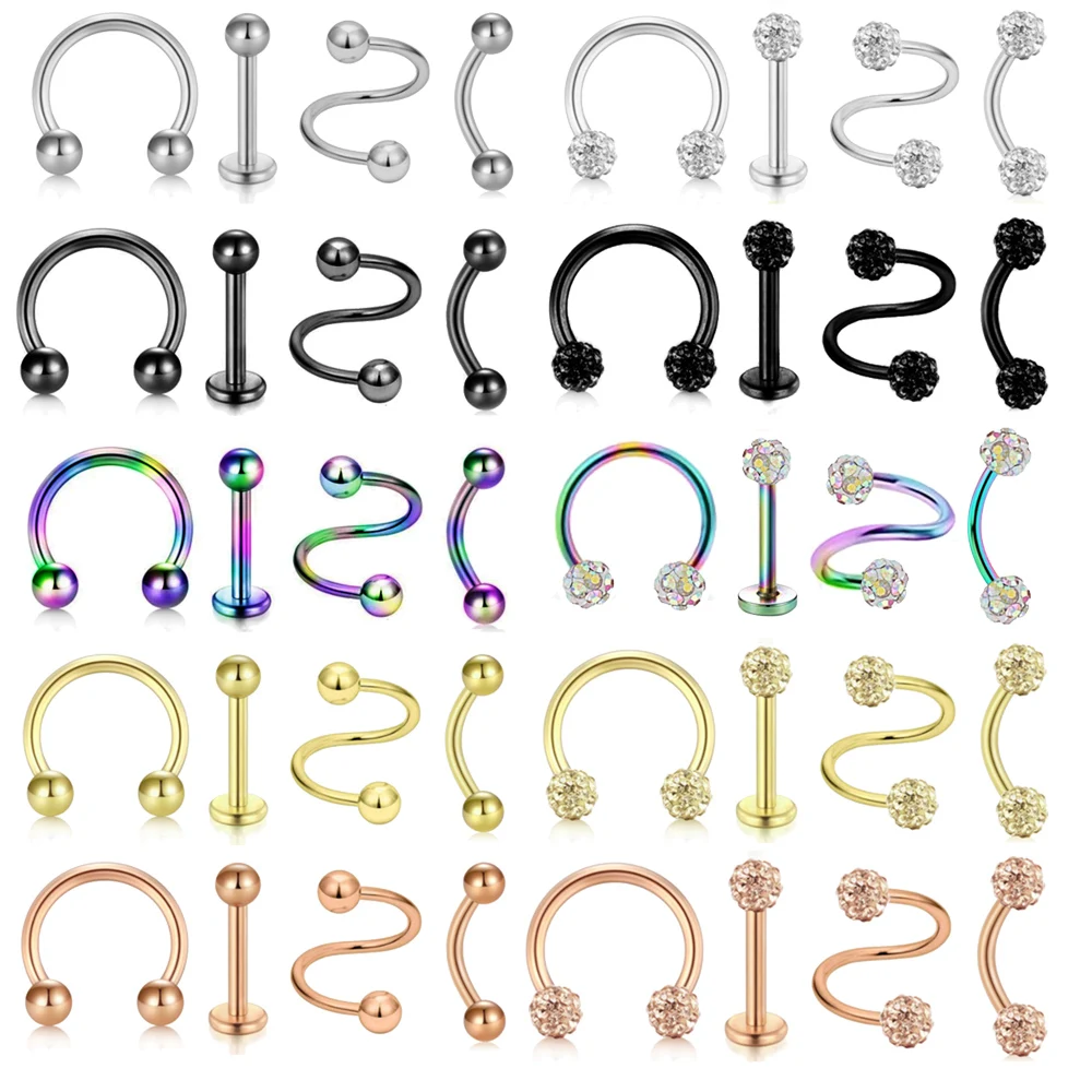 Cartilage-Stud-Earring-Set-Helix-Piercing-Twist-Labret-Lip-Ring-Lot ...