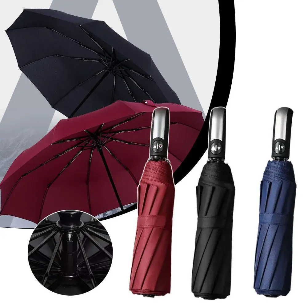 Fully-Automatic-Folding-Umbrella-Business-Large-Black-Plastic-Sunshade ...