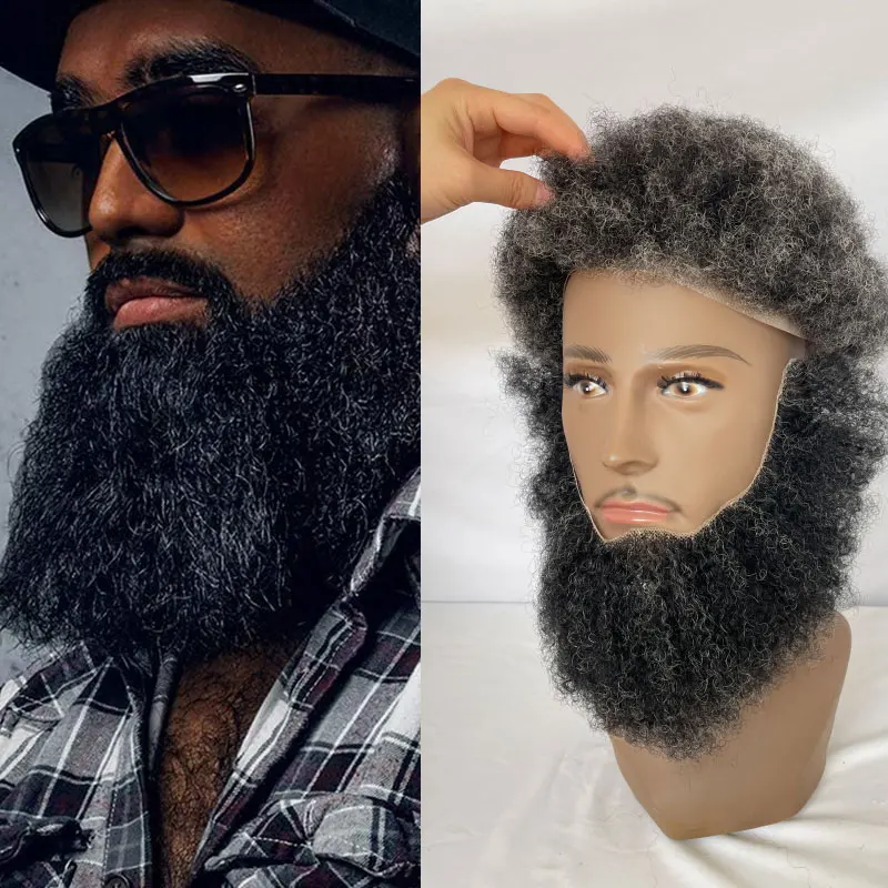 Human Hair Afro Curl Face Beard Mustache For American Black