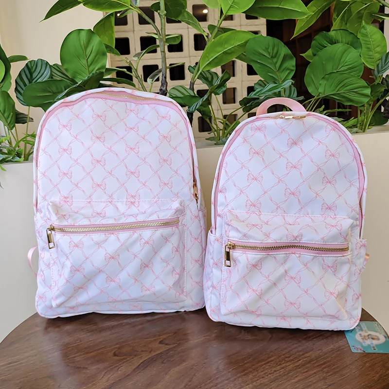 2024-New-Design-Grid-Bow-Printed-Student-Backpack-Nylon-Waterproof-Pink ...