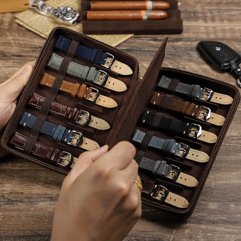 Leather Watch Band Storage Display Box Organizer Luxury Retro Casket 12 ...