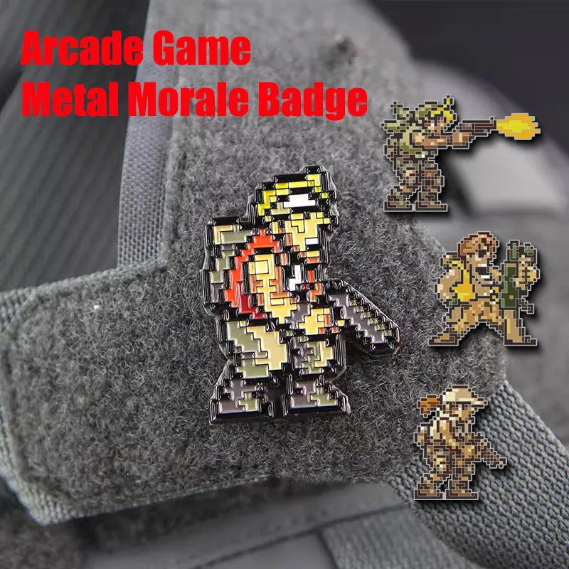 Arcade Game Characters Metal Patches for Clothing Mosaic Pixel Wind Hook and Loop Alloy Backpack ...