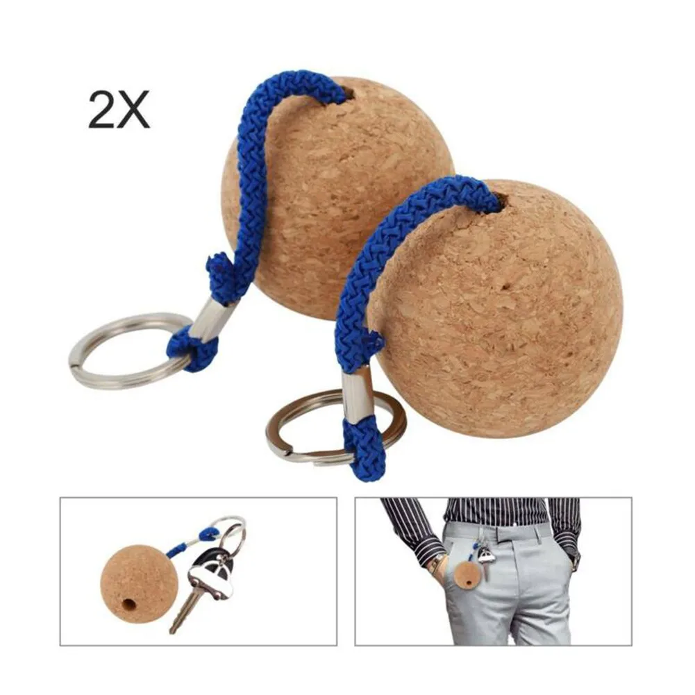 2Pcs Cork Ball Floating Keychain Round 50MM Plastic Fender Buoyancy Key ...