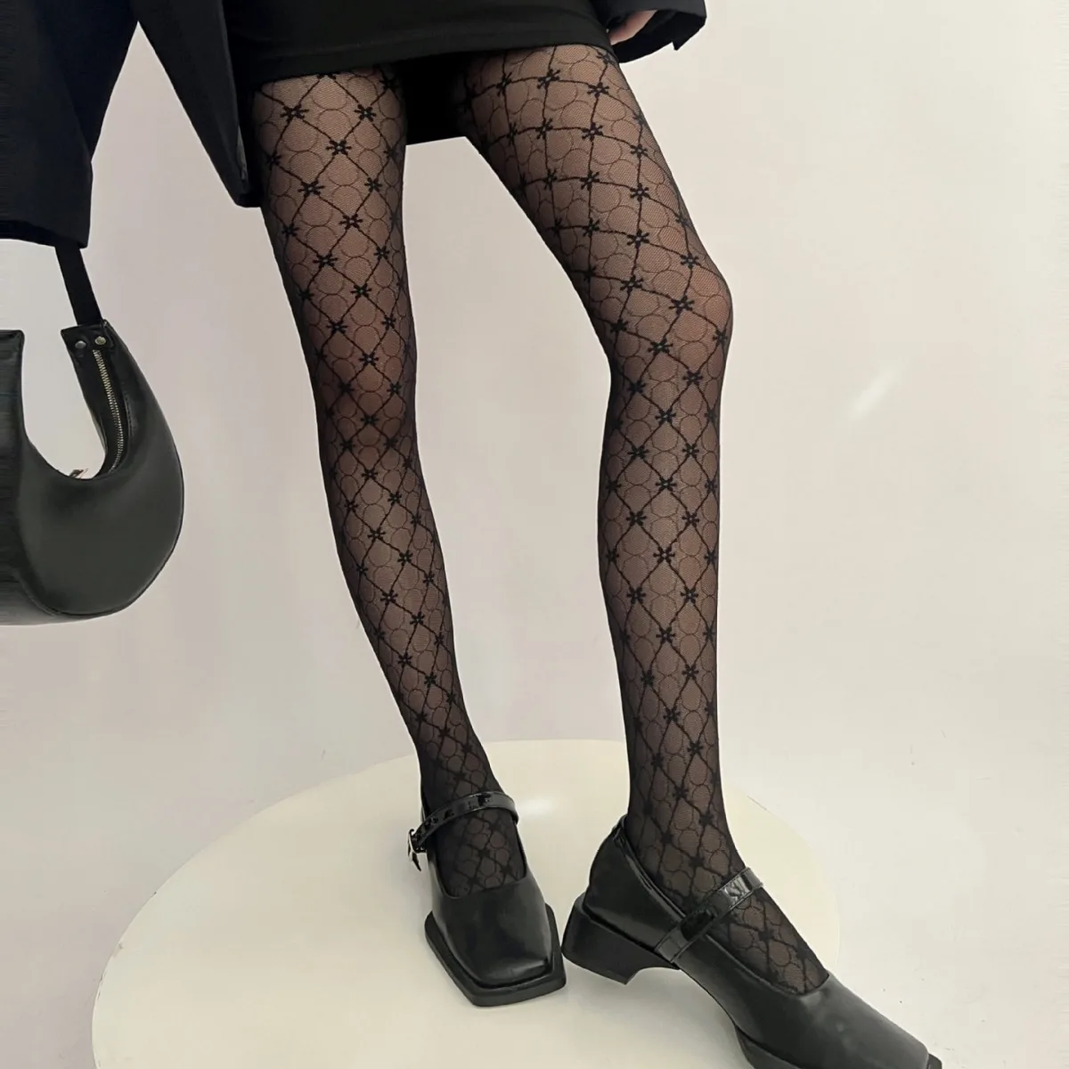 Chic-Retro-Argyle-Plaid-Pattern-Women-Pantyhose-Small-Floral-Geometric ...