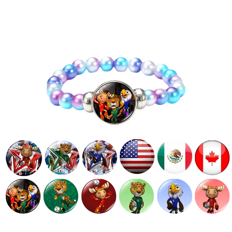 2026 World Cup Mascot Beaded Bracelet Black Hand Chain Jewelry Alloy ...