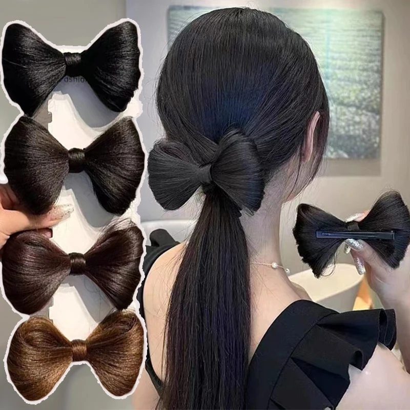 Synthetic-Bow-Hair-Bun-Chignon-with-Hairpins-Black-Brown-Headdress-Bow ...