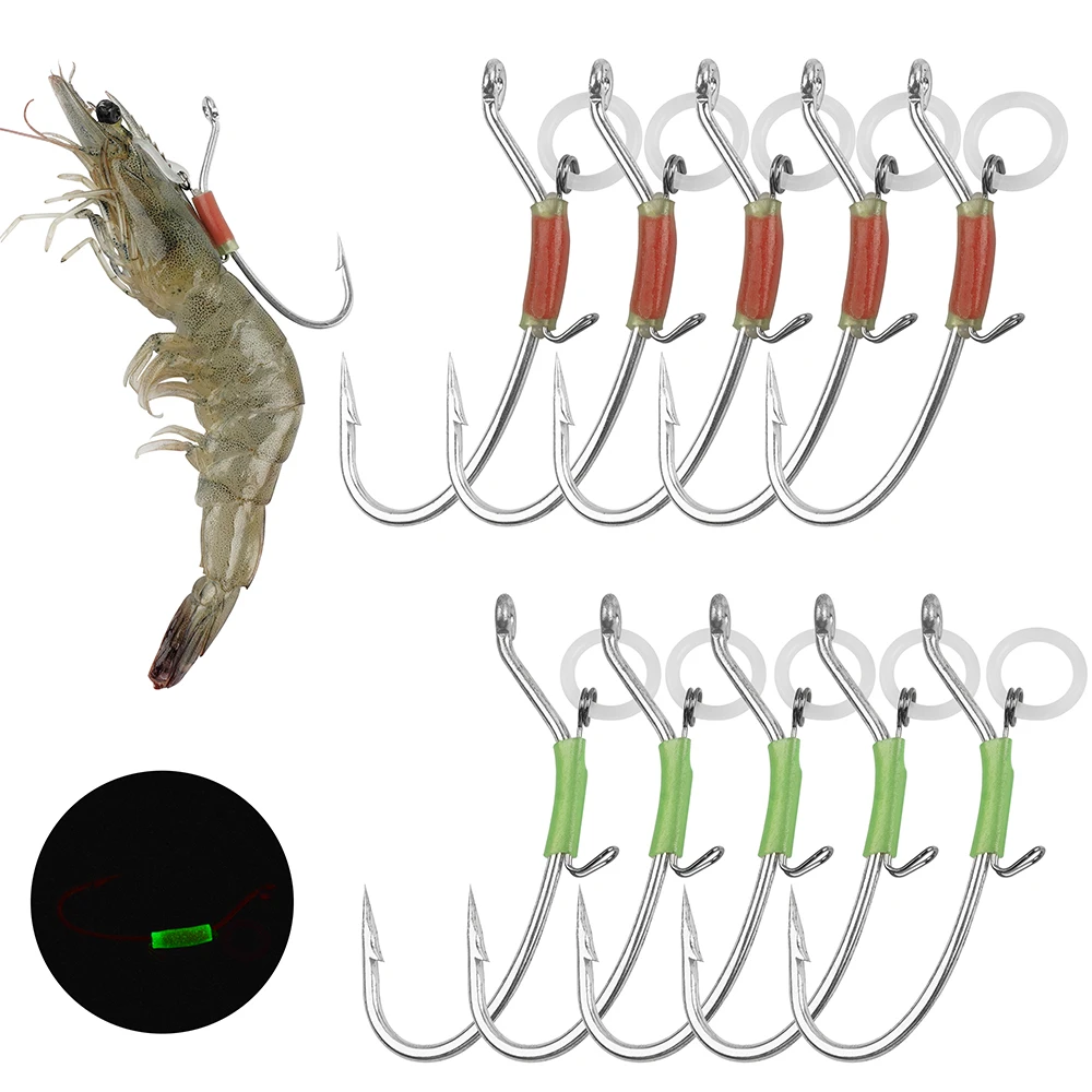 10pcs Luminous Live Shrimp Hooks Stainless Steel Saltwater Live bait ...