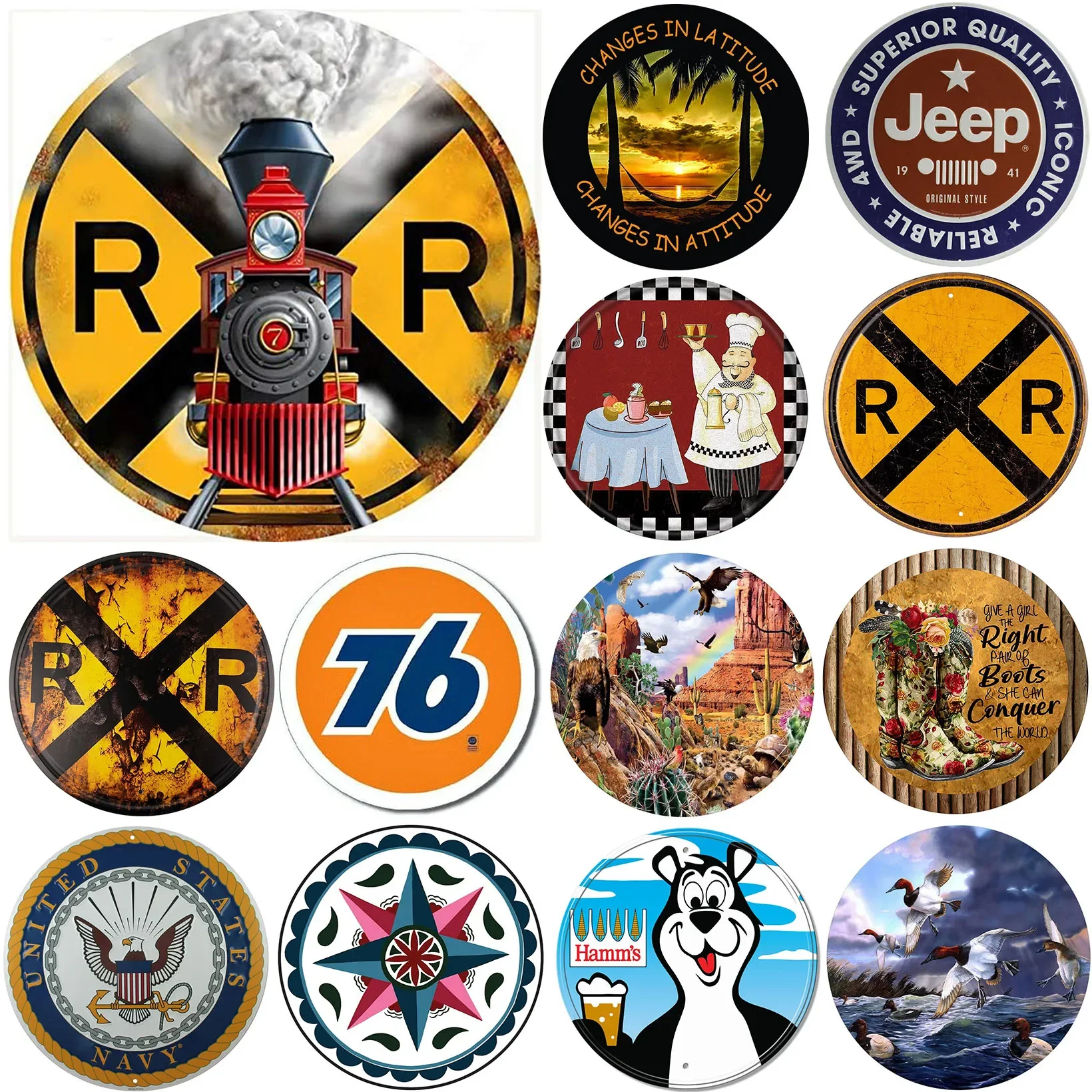 Circular Metal Sign Train Signage Railroad Crossing Symbol Sign Vintage ...